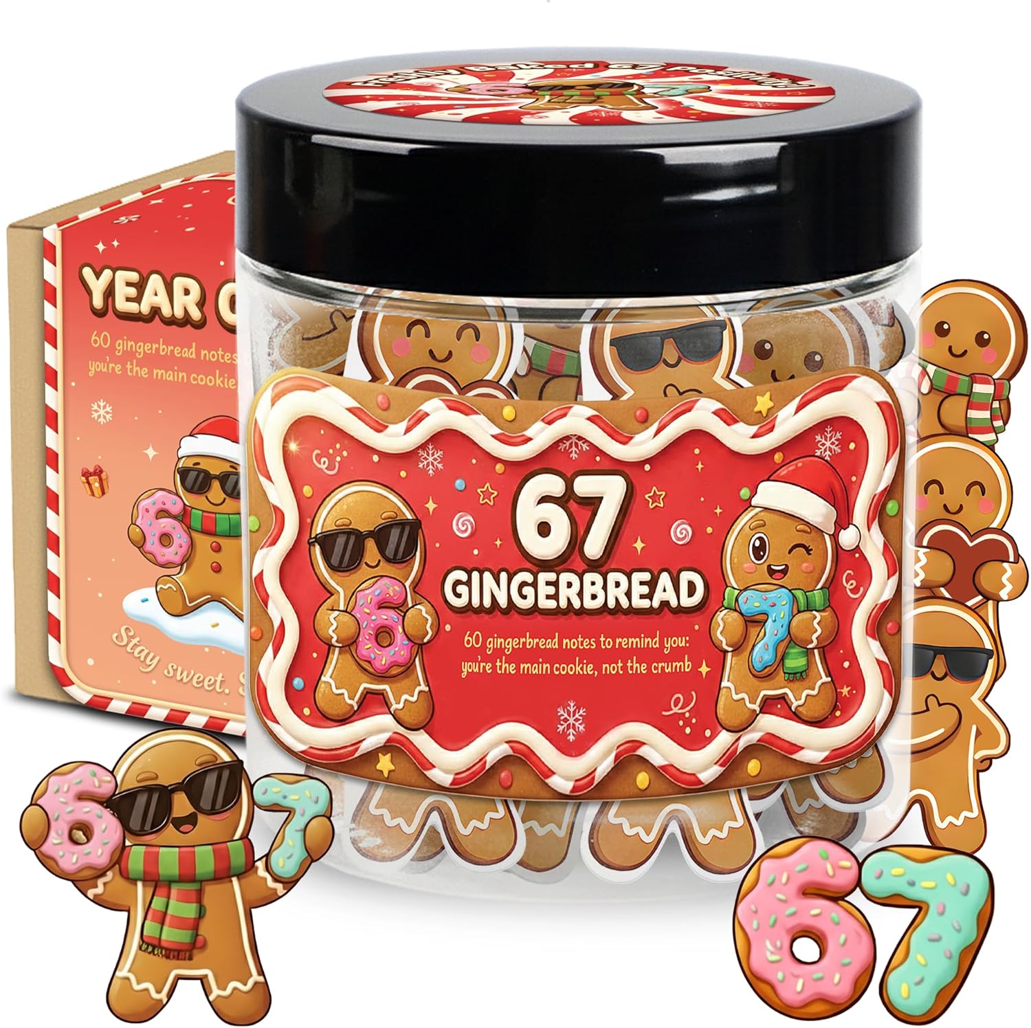 Amazon.com: 67 Gingerbread Positive Jar with 60 Affirmation Cards, Cute ...
