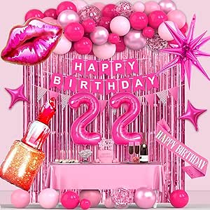 Amazon.com: 22nd Pink Birthday Decorations, Hot Pink Birthday Party Decorations for Women, Happy ...