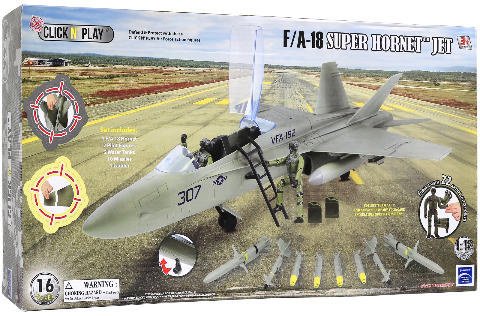 Click N’ Play Military Air Force F/A 18 Super Hornet Fighter Jet, 16 ...