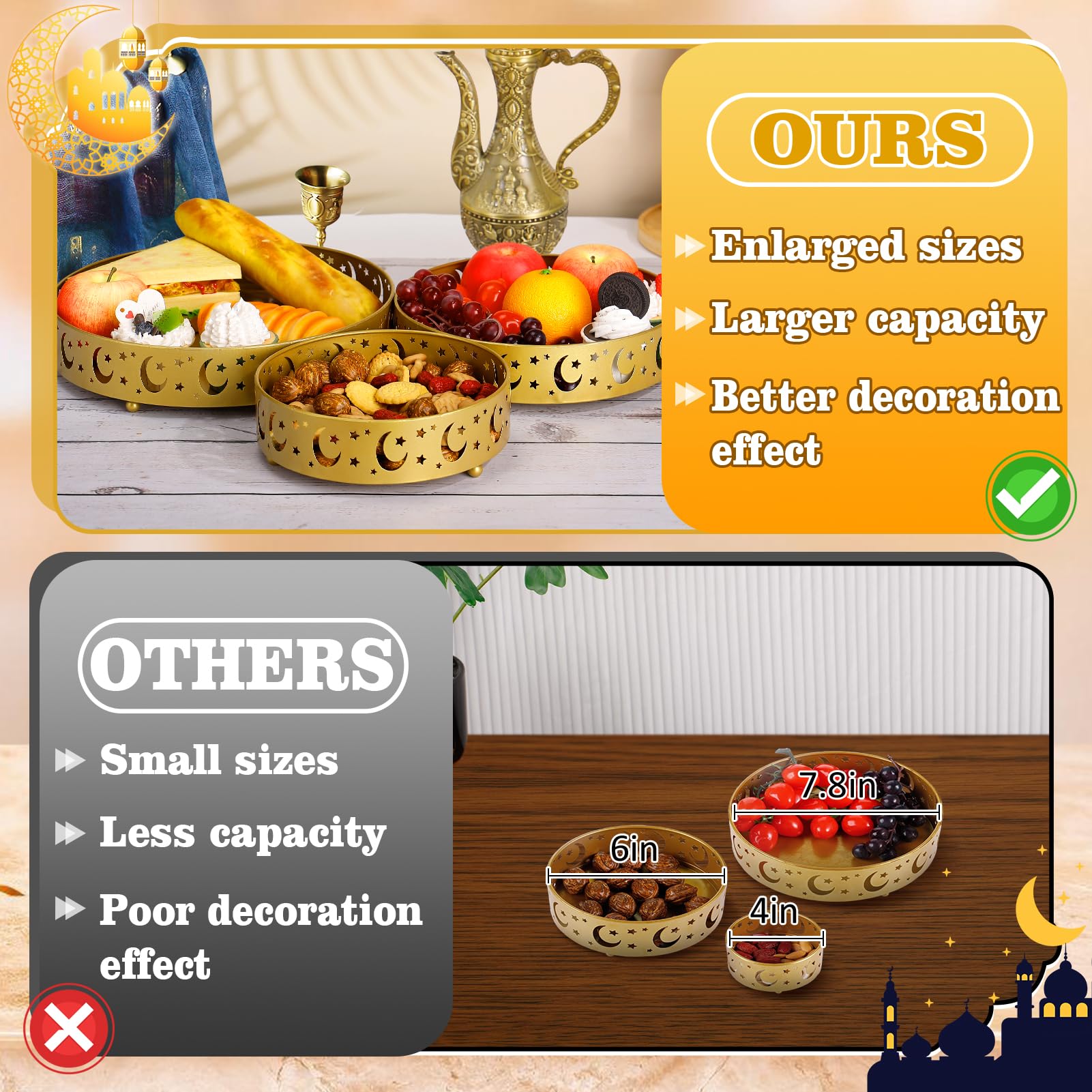 Snapklik.com : 3 Pcs Enlarged Ramadan Serving Trays, 11.8in/9.8in/7.8in ...