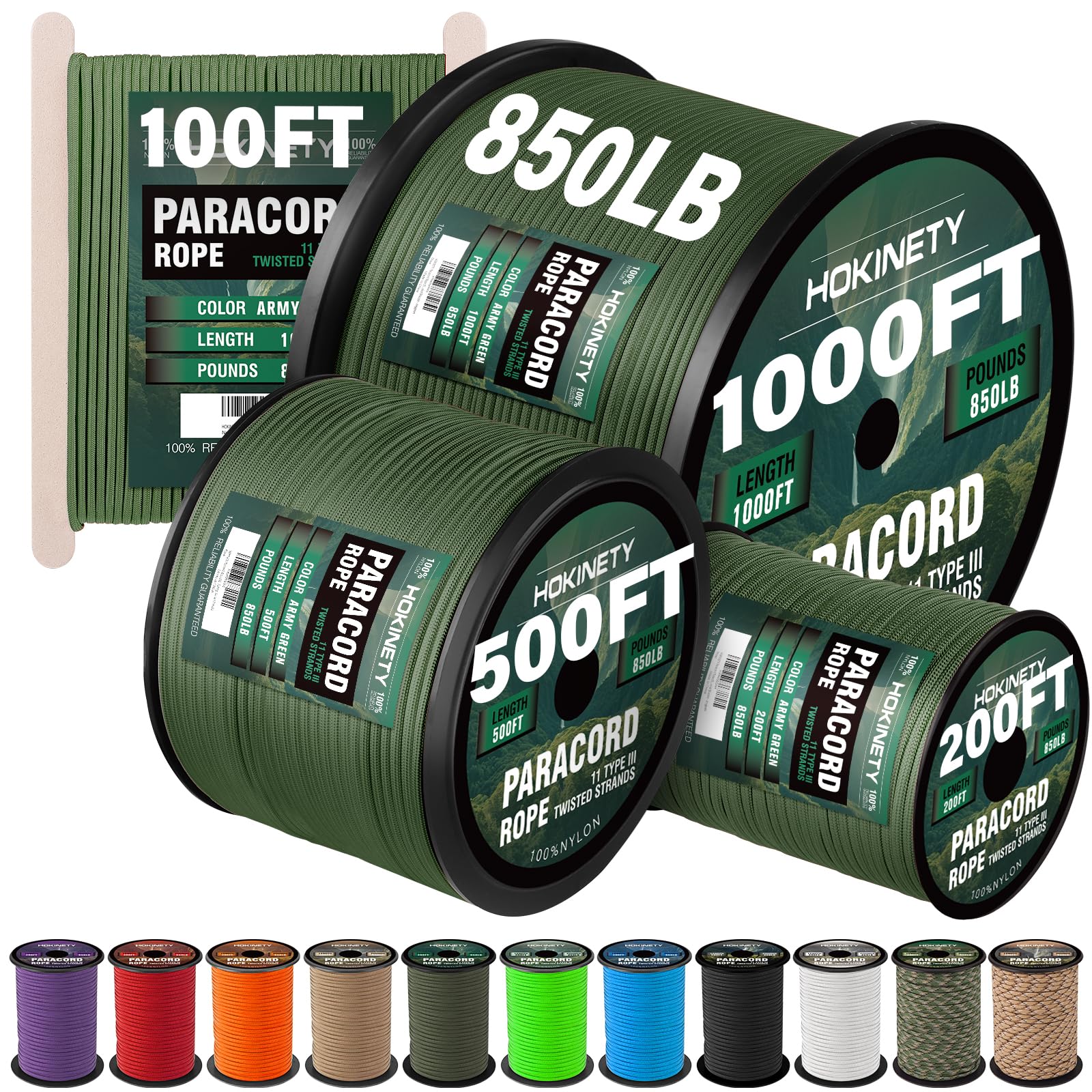 Amazon.com : Paracord Rope 850 lb - 100 ft / 200 ft / 500 ft / 1000 ft ...
