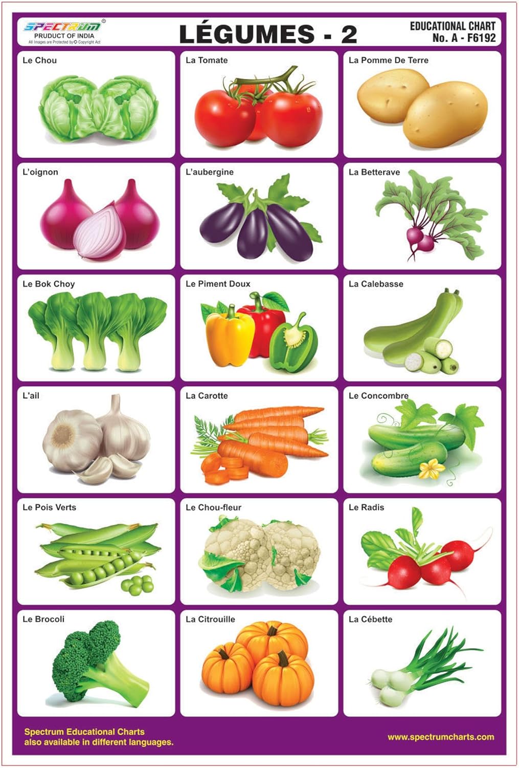 Spectrum French Language Vegetables-2 Laminated Wall Chart Educational ...