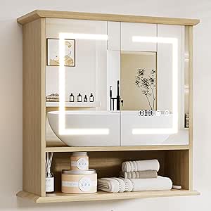 Amazon.com: Bathroom Medicine Cabinet with Mirror, Lighted Storage ...