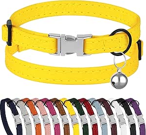 Pet Supplies : Leather Cat Collar with Buckle and Removable Bell - Non ...
