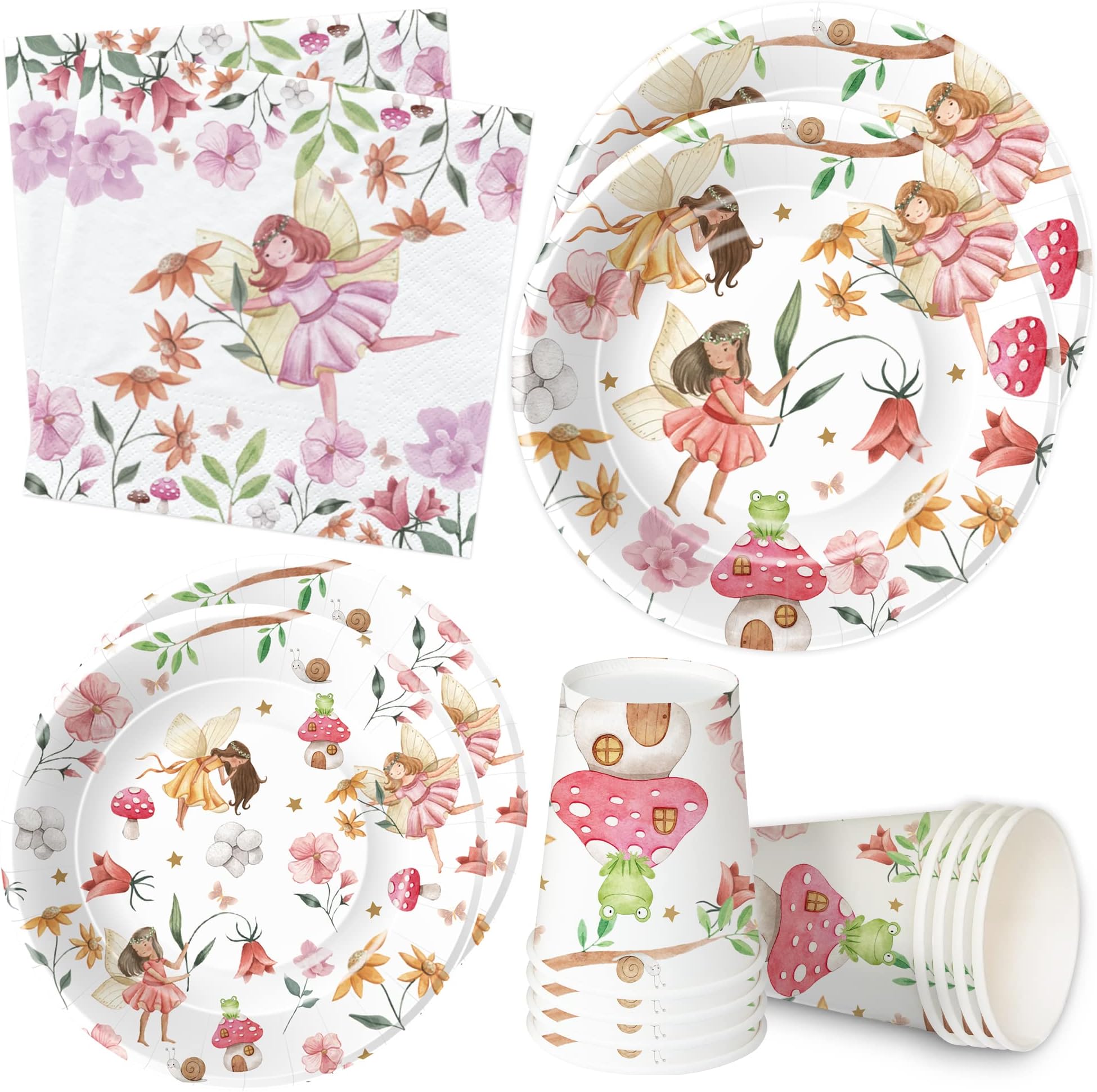 Amazon.com: Fairy Tea Party Dessert Plates and Napkins Serves 24 Gusets ...