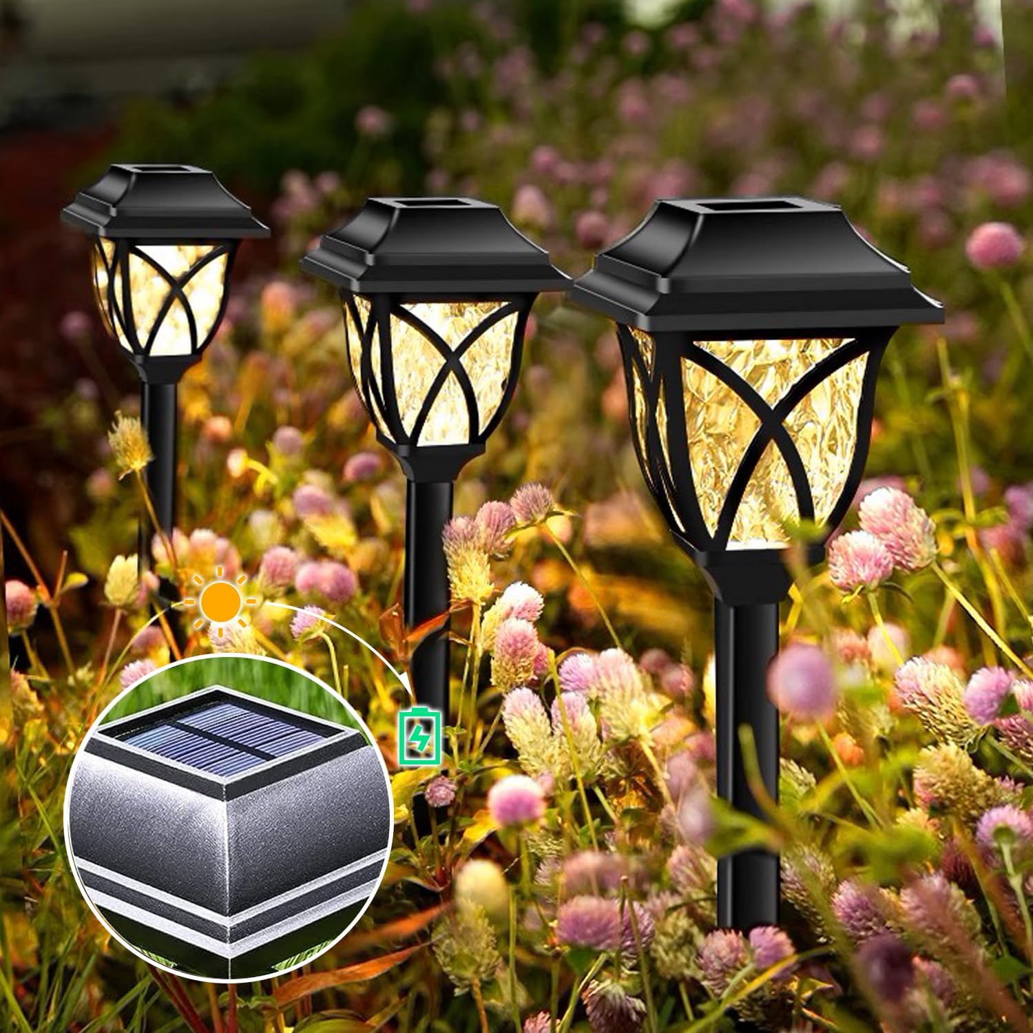 BYCRAY Juego de 6 luces solares para caminos de jardín, Luces solares ...