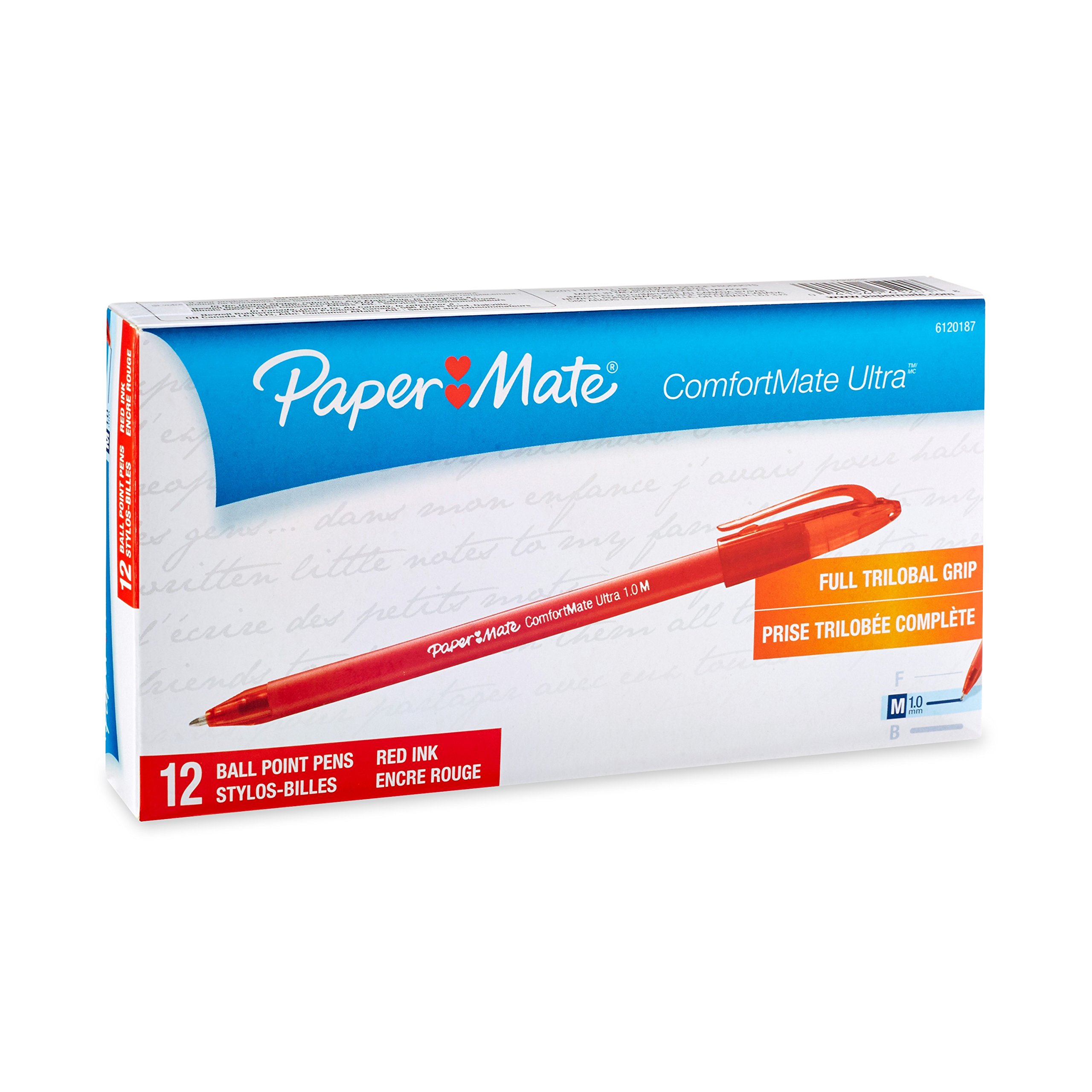 Amazon.com : Paper Mate Stick Ballpoint Pens, Medium Point, Red Ink, 12 ...