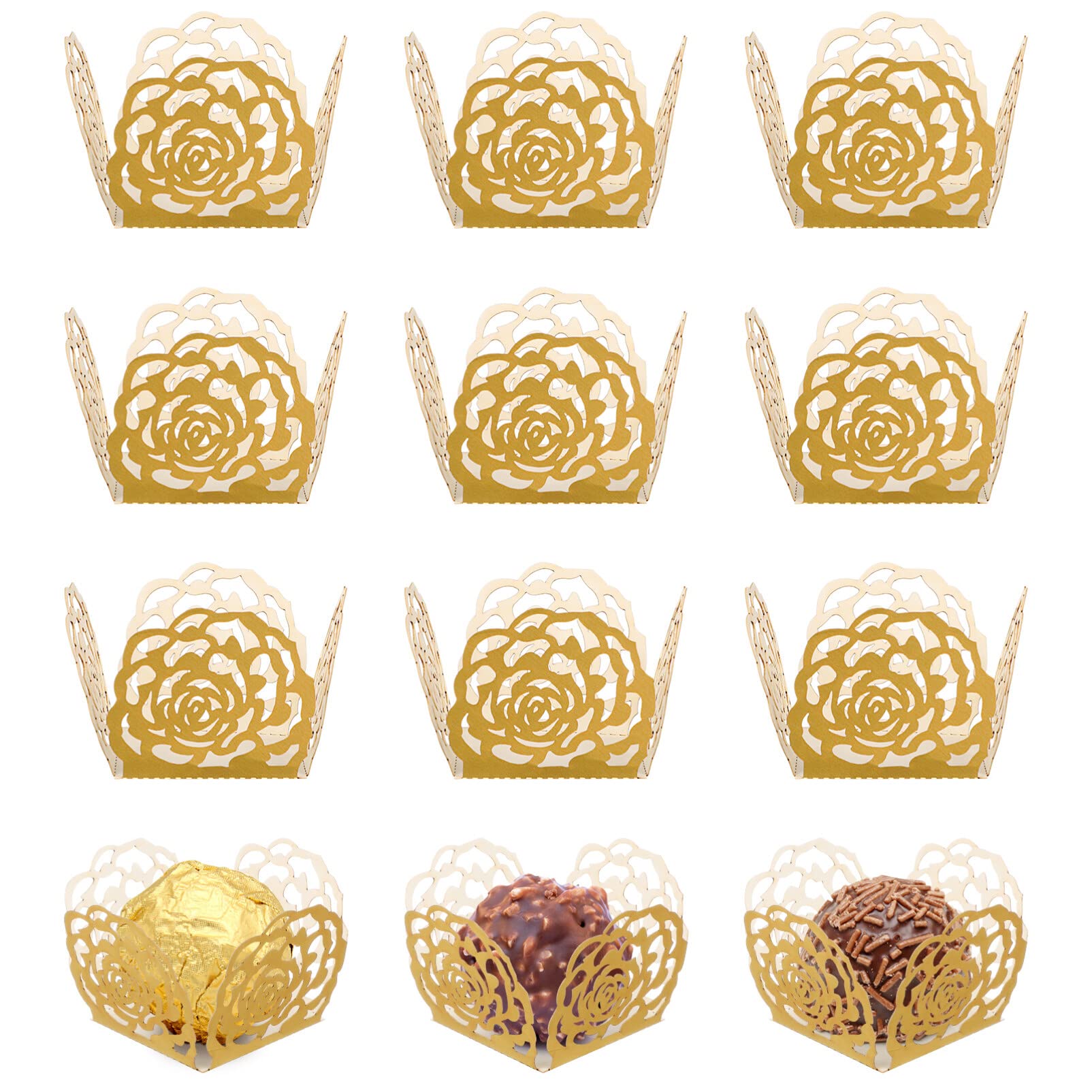 Amazon.com: Alipis Truffle Wrappers Paper Candy Cups Gold Rose Truffle ...