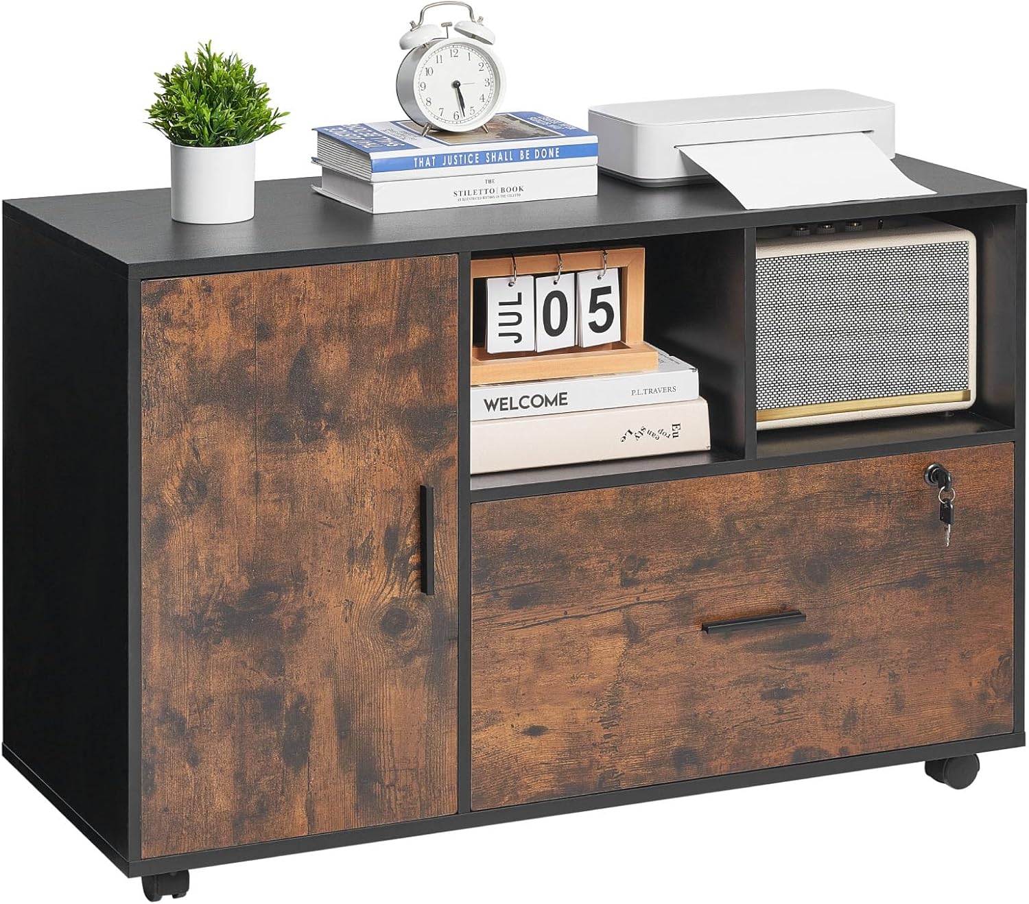 VEVOR Wood File Cabinet, Mobile Filing Cabinet with Open Shelves ...