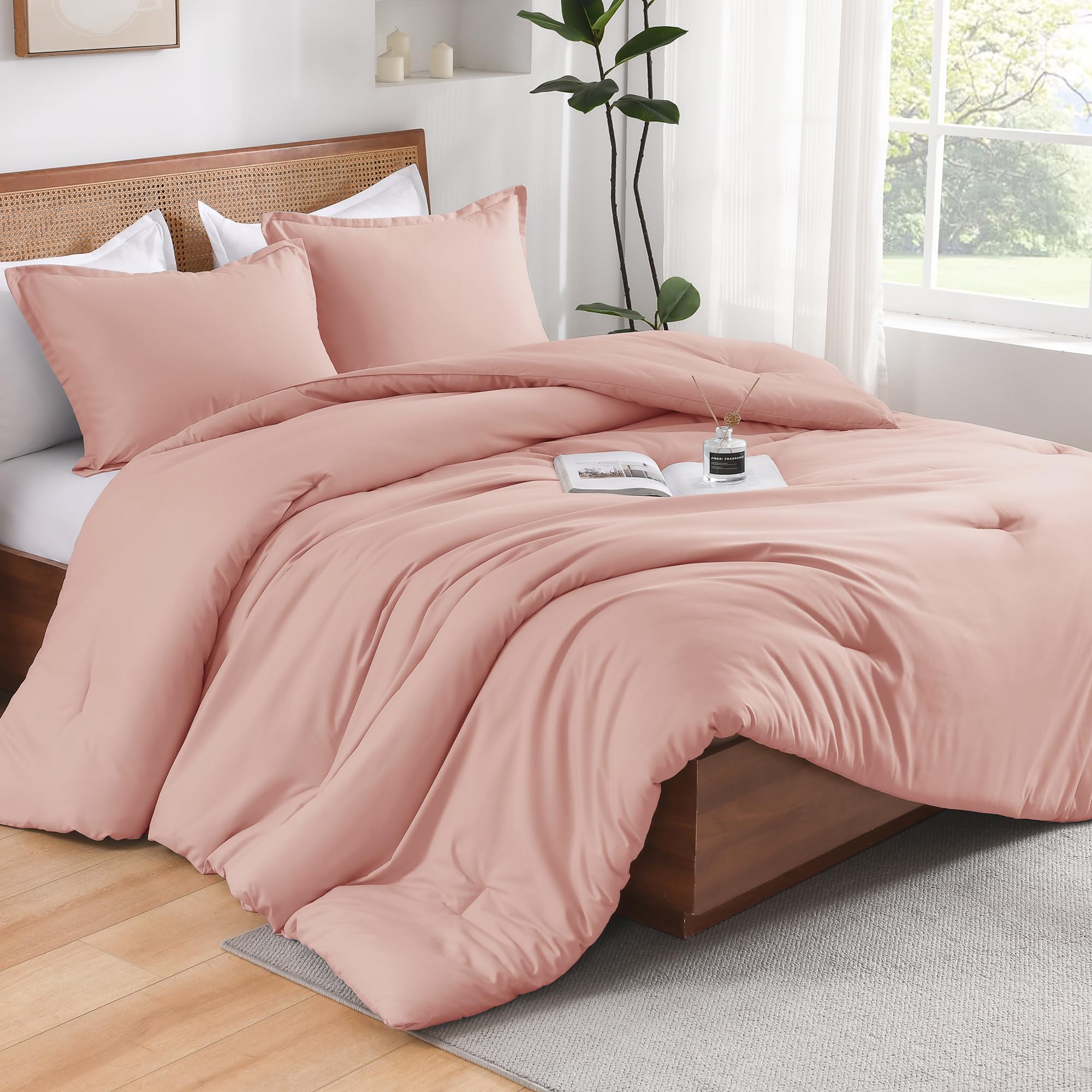 Amazon.com: Andency Queen Comforter Set Blush Pink, Boho Fluffy Solid ...