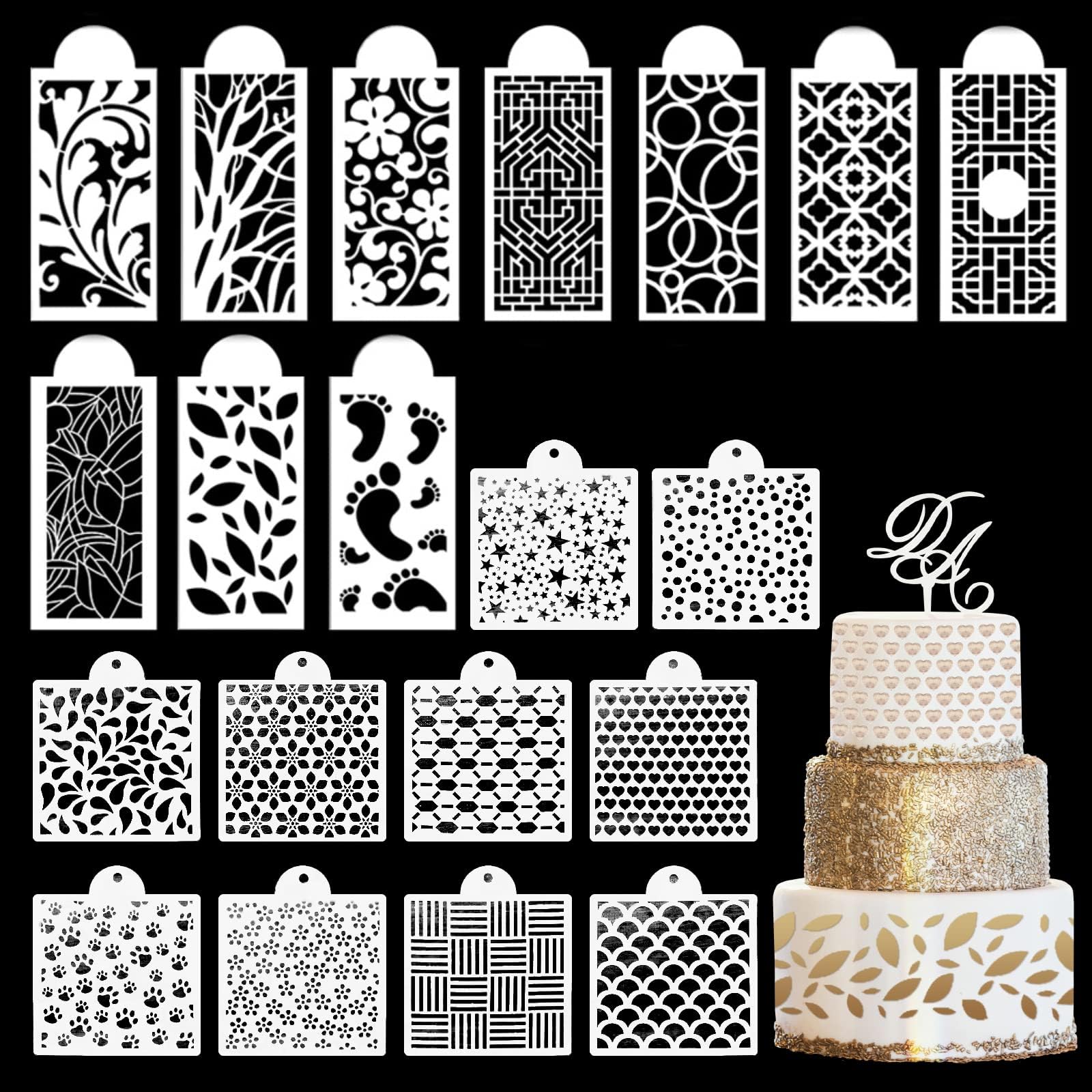 Amazon.com: WOODOUNAI 20 Pcs Cake Decorating Stencils Floral Wedding ...