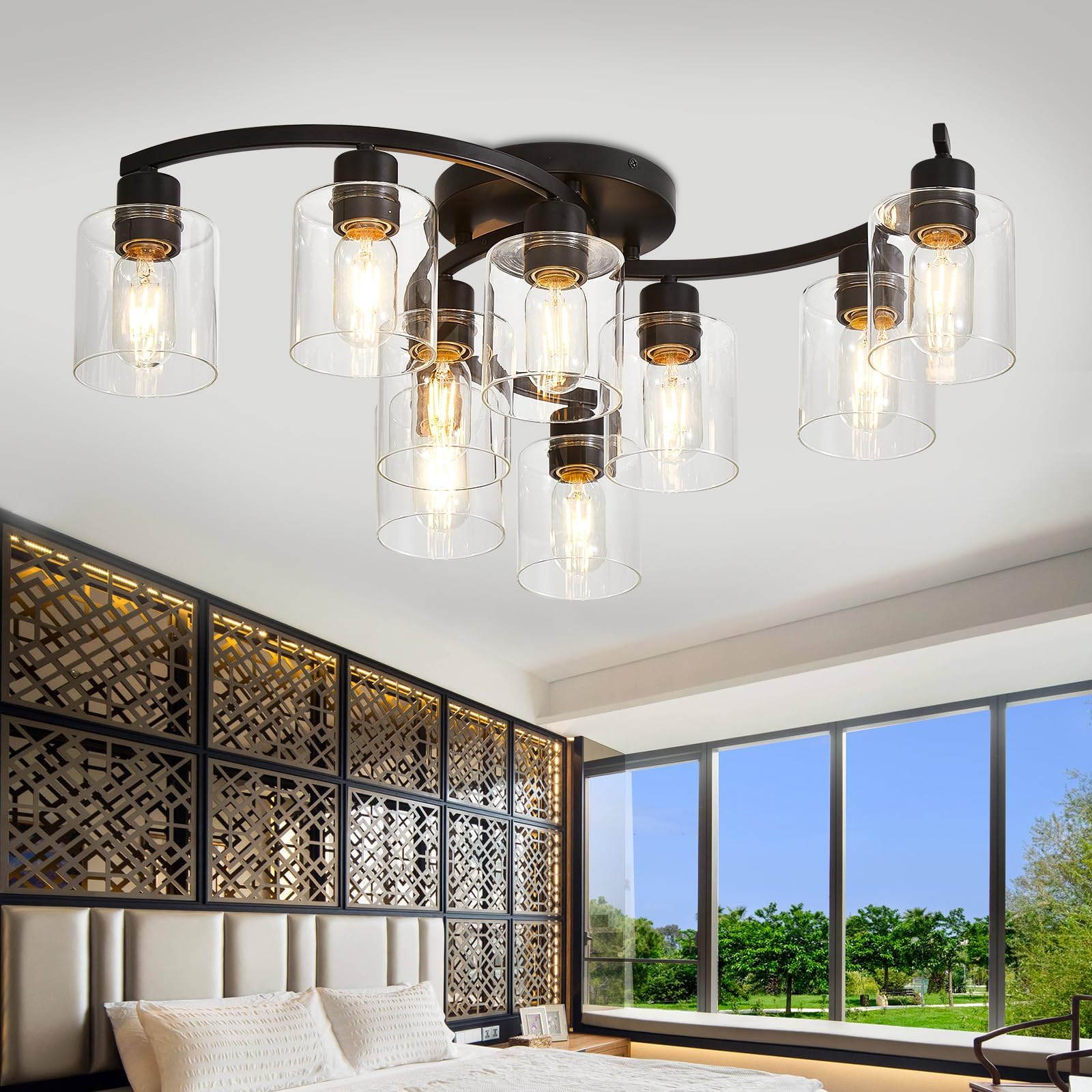 Pastoral Floral Ceiling Lights 4-Light Pink Rose Flush Mount Ceiling ...