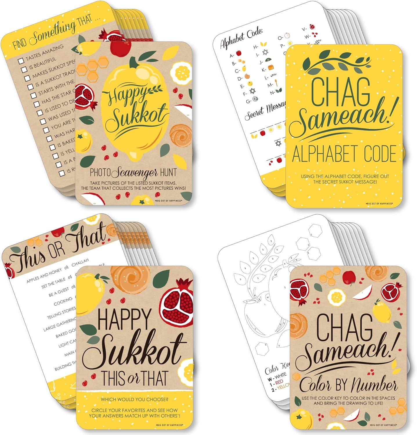 Amazon.com: Big Dot of Happiness Sukkot - 4 Sukkah Jewish Holiday Games ...