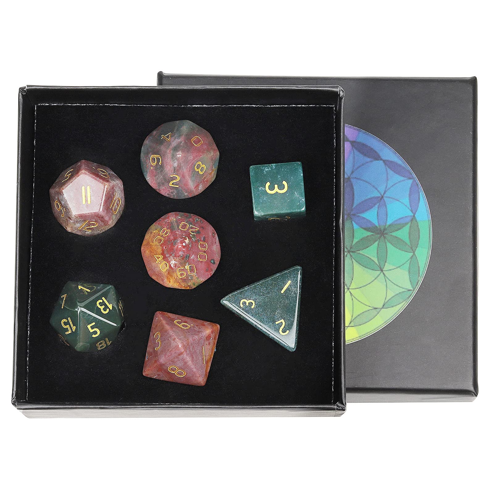 Handmade Crystal RPG Dice Mookaitedecor 7-Piece Indian Agate Crystal ...