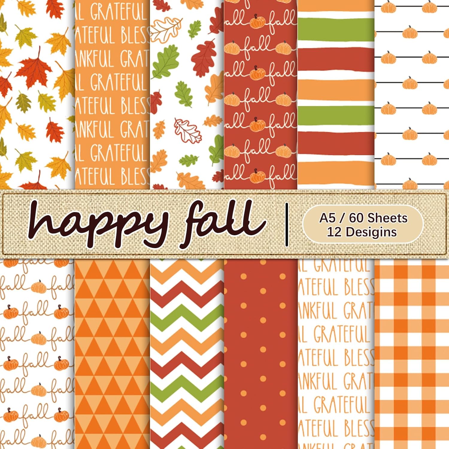 Amazon.com : Whaline 60 Pcs Fall Pattern Paper Autumn Leaves Pumpkin ...