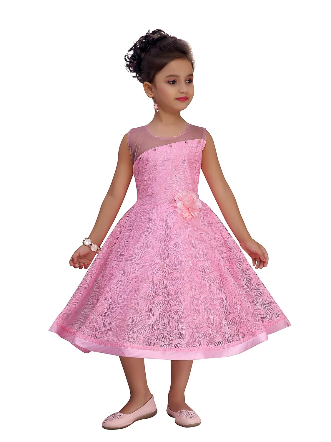 Buy Kidling Girls' Knee Length Dress (K-4506-PINK-18_Pink_18-24 Months ...