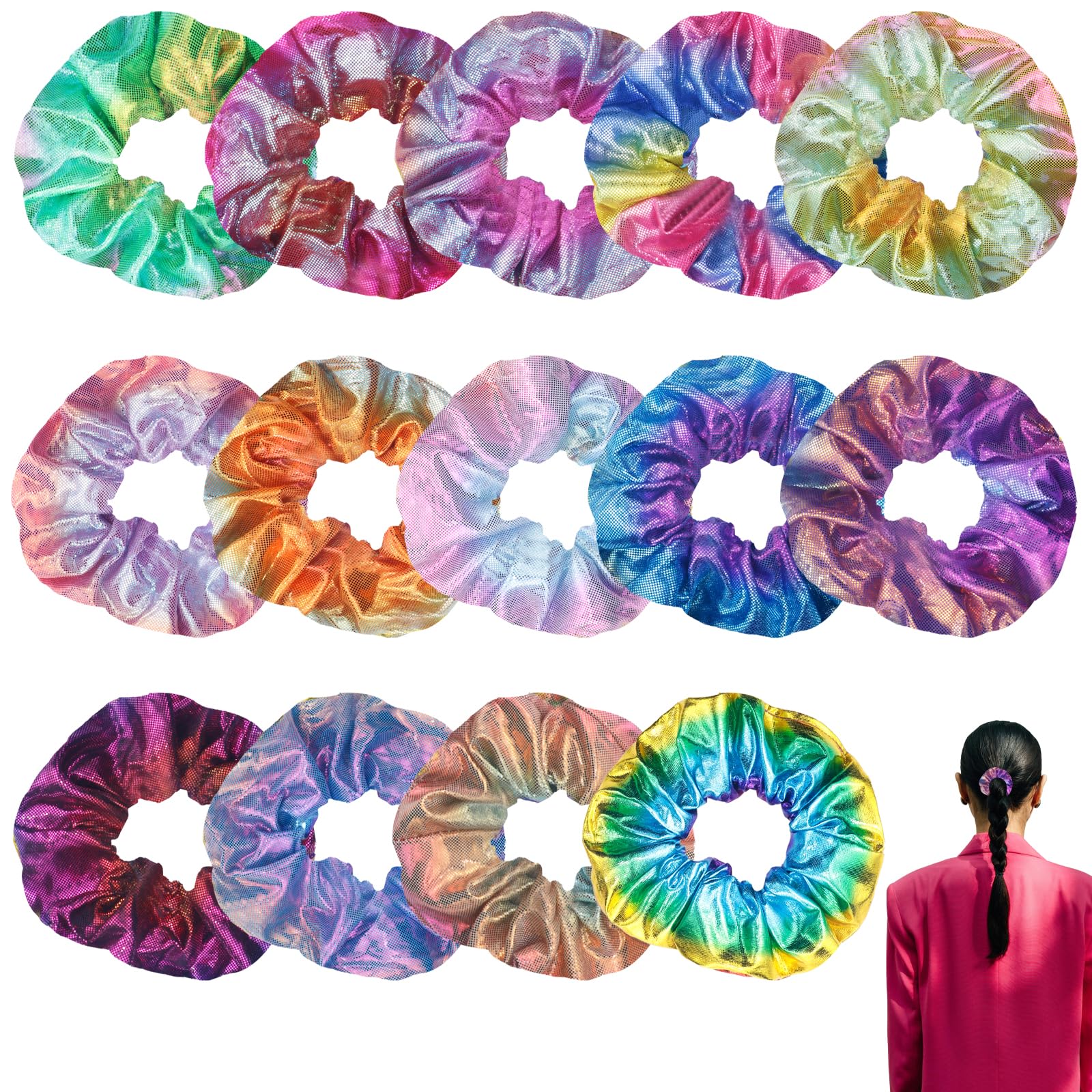 Amazon.com : 14 PCS Shiny Metallic Scrunchies for Girls, Rainbow ...