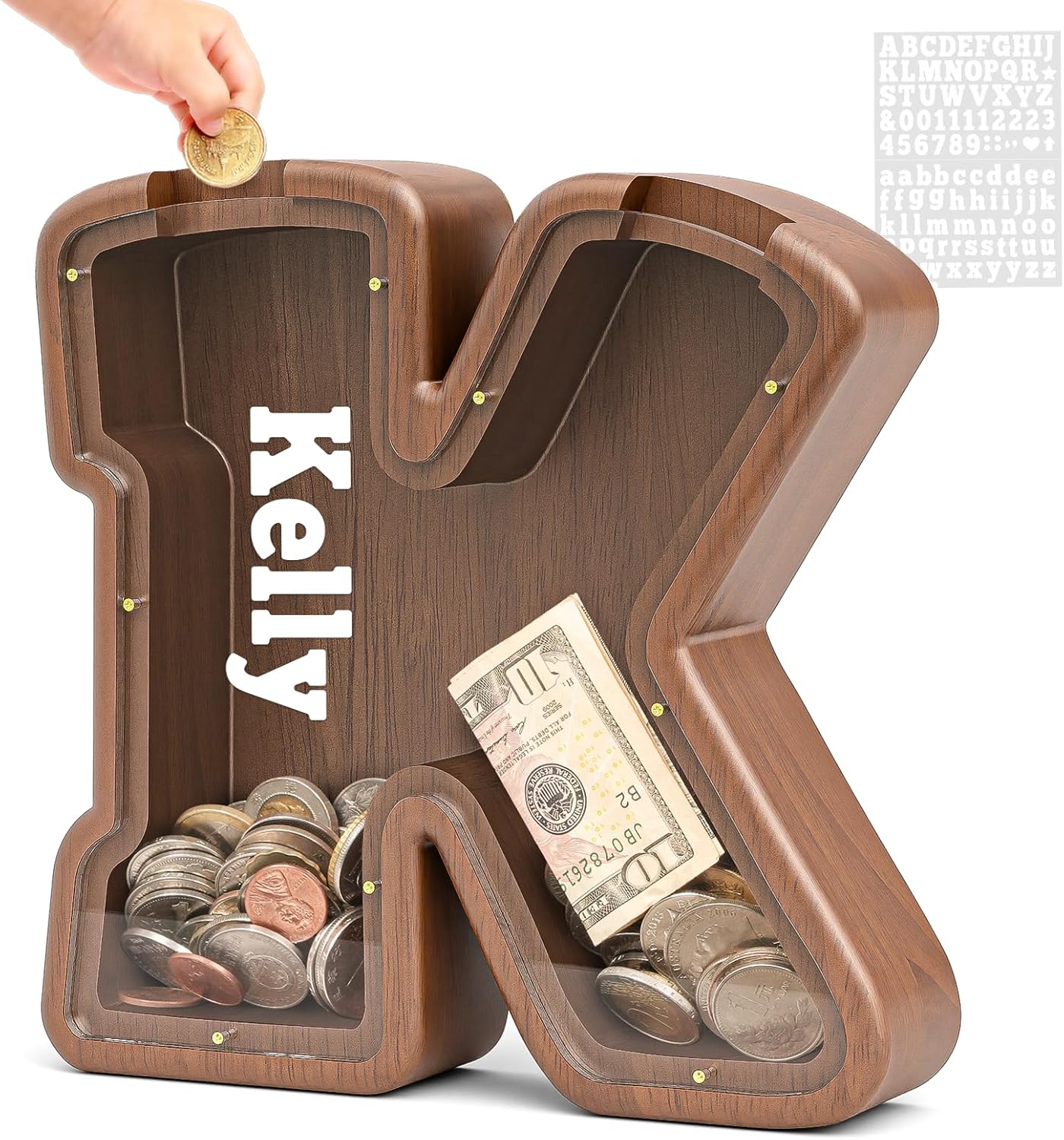 Amazon.com : Piggy Bank for Kids Girls Boys Summidate Wooden Letter ...