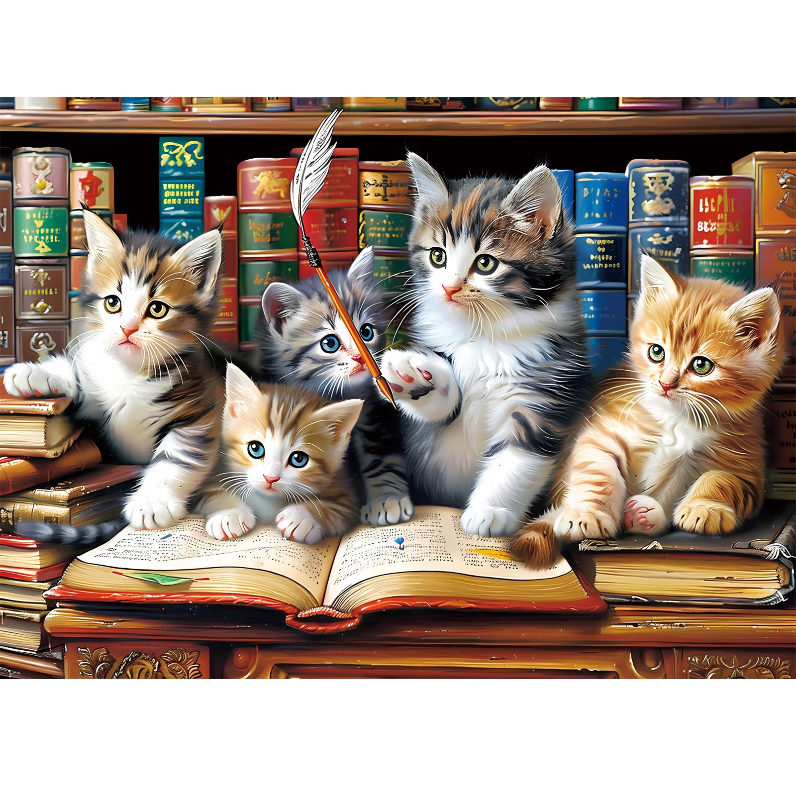 Amazon.com: 300 Piece Puzzle for Adults, Cats Library Jigsaw Puzzle ...