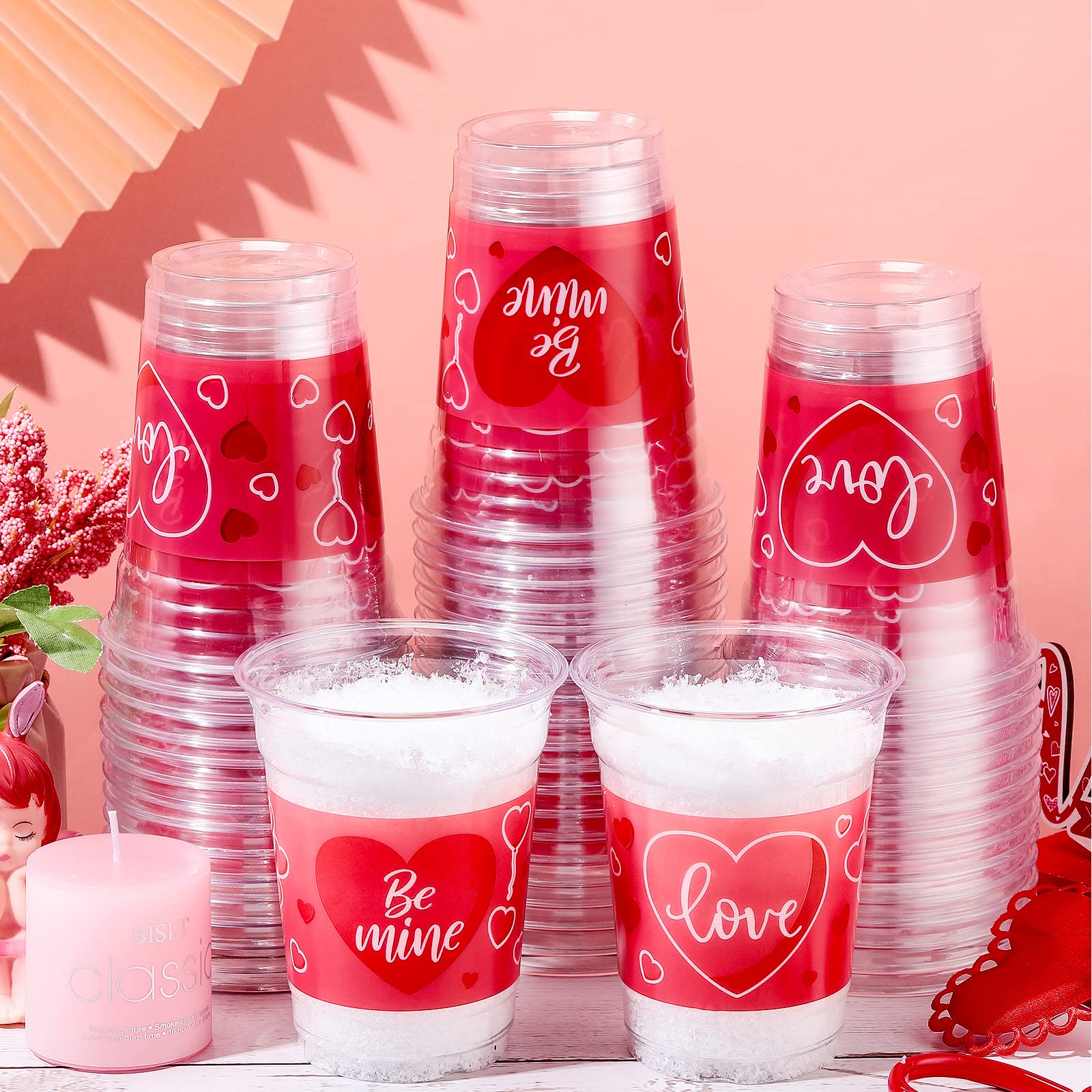 Amazon.com: Meanplan 100 Pcs 12 oz Valentine Plastic Cups Valentine's ...