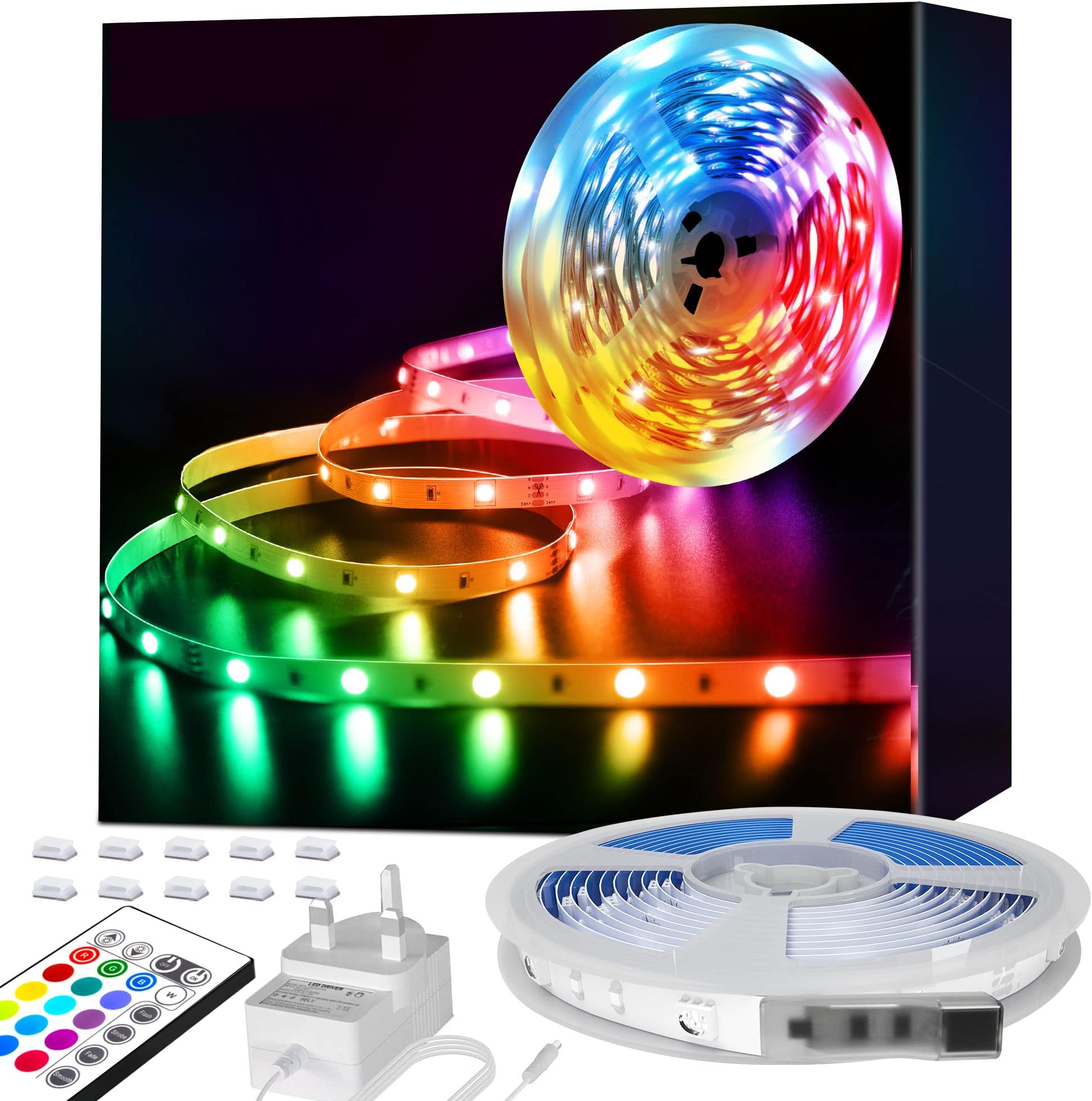 SHINELINE LED Strips Lights 5M, 16.4Ft RGB SMD 5050 Dimmer Led Strip ...