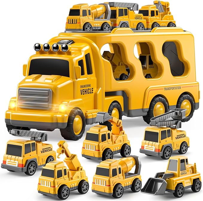 Amazon.com: TEMI Construction Truck Toys Cars for Toddlers 3-5 - 7-in-1 ...