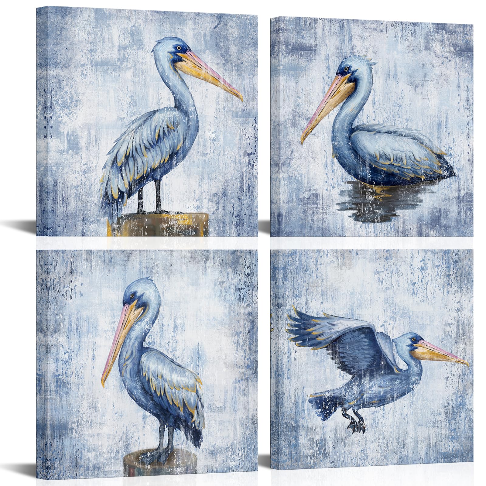 Amazon.com: iKNOW FOTO Contemporary Pelican Canvas Wall Art - Set of 4 Abstract Bird Paintings ...