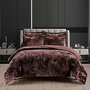 Amazon.com: Fredsure Distressed Velvet Comforter Set, 5 Pieces Brown ...