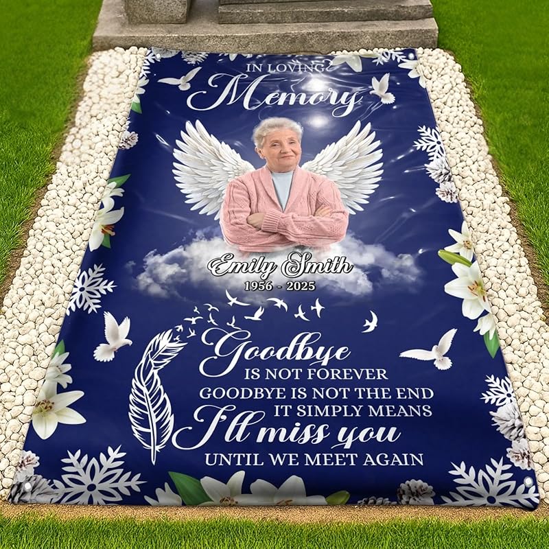 Amazon.com: Custom Photo Memorial Grave Blanket - Personalized Memorial ...