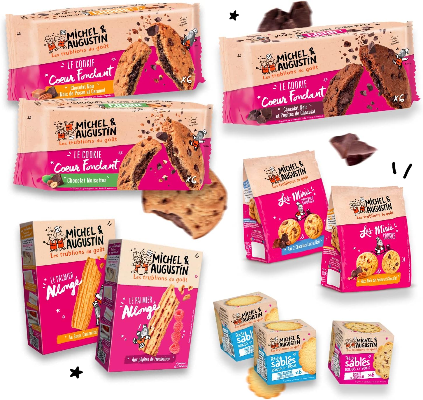 Michel et Augustin - Biscuits cookies sucrés assortiment, 1,17kg - Lot ...