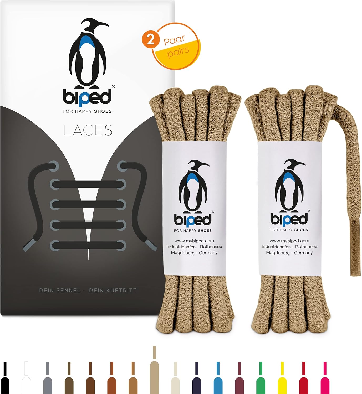 biped LACETS 2 paires de lacets ronds en coton ø 5 mm extra épais ...