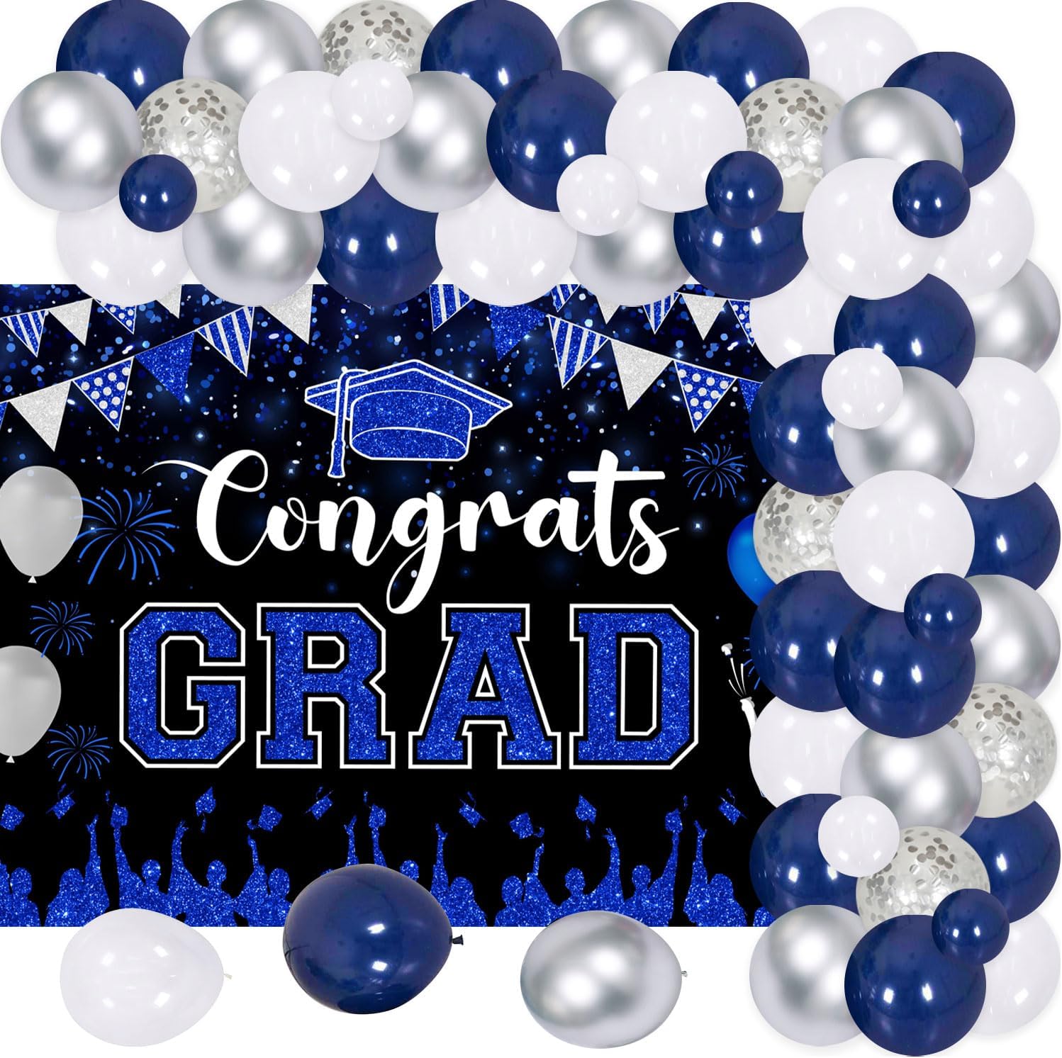 Amazon.com: Navy Blue Graduation Decorations Class of 2025 Congrats ...