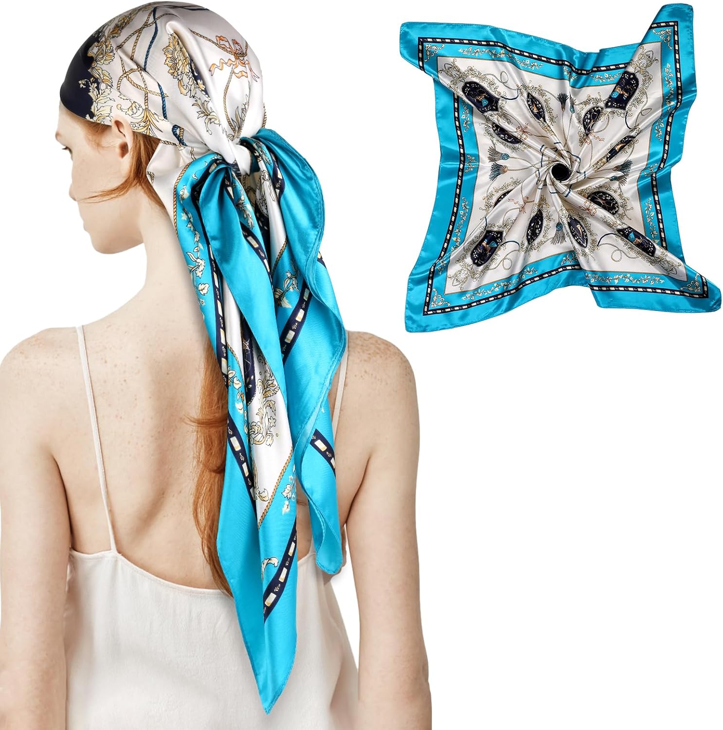 Amazon.com: Jeffdad Silk Scarf for Women Hair, 35" Large Square Head ...