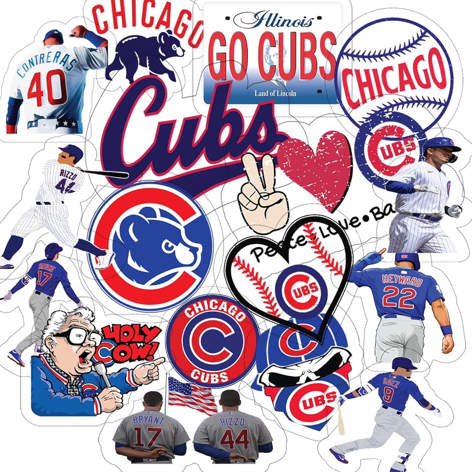 Amazon.com: American Baseball Stickers 35pcs Cubs Stickers Chicago Team ...