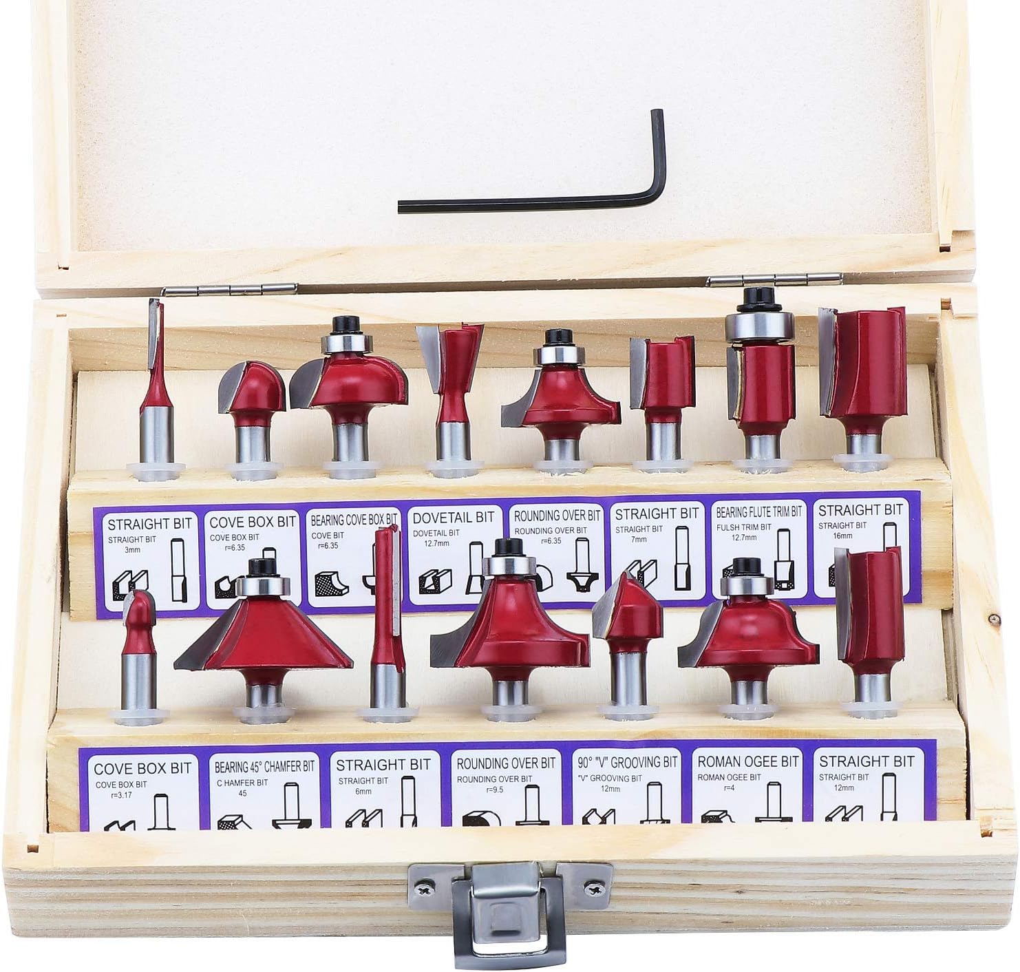 Fippy 1/4 Inch Shank Router Bit Set, 15PCS 6.35mm Shank Tungsten ...