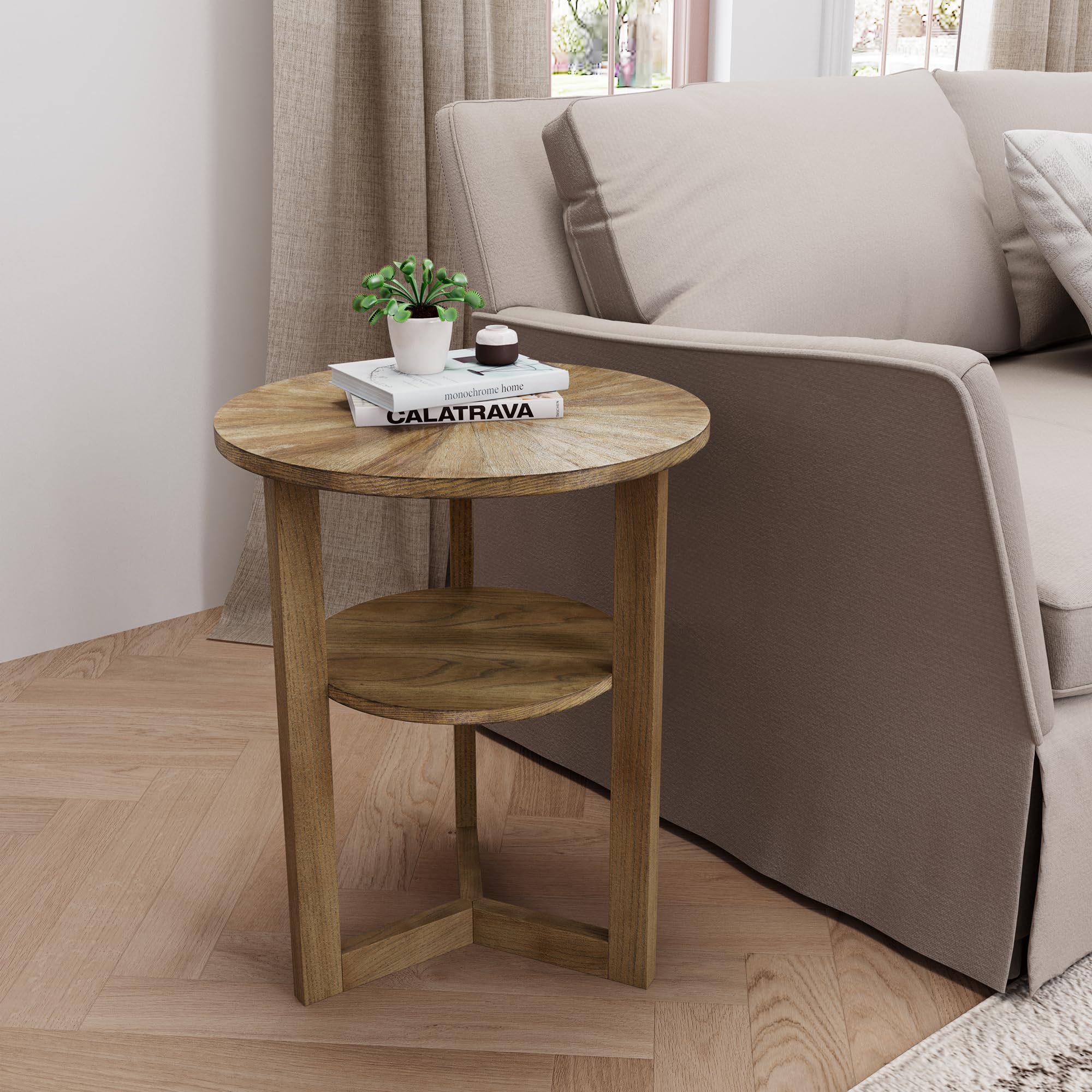 Amazon.com: JESONVID Round Wood End Table Living Room, 19.3" D Wood ...