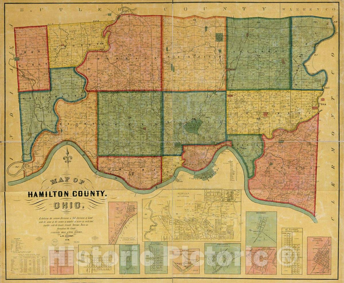 Amazon.com: Historic 1856 Wall Map - Map of Hamilton County, Ohio ...