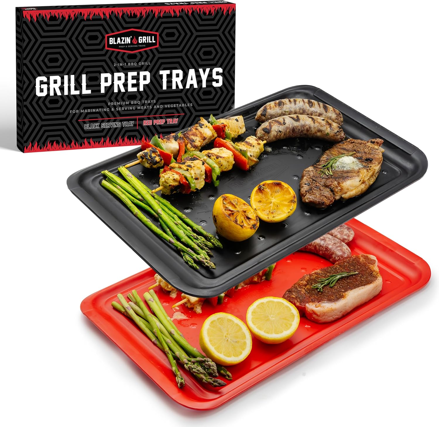 Amazon.com: BLAZIN' GRILL Prep and Serve Trays | Set of 2 Stackable ...