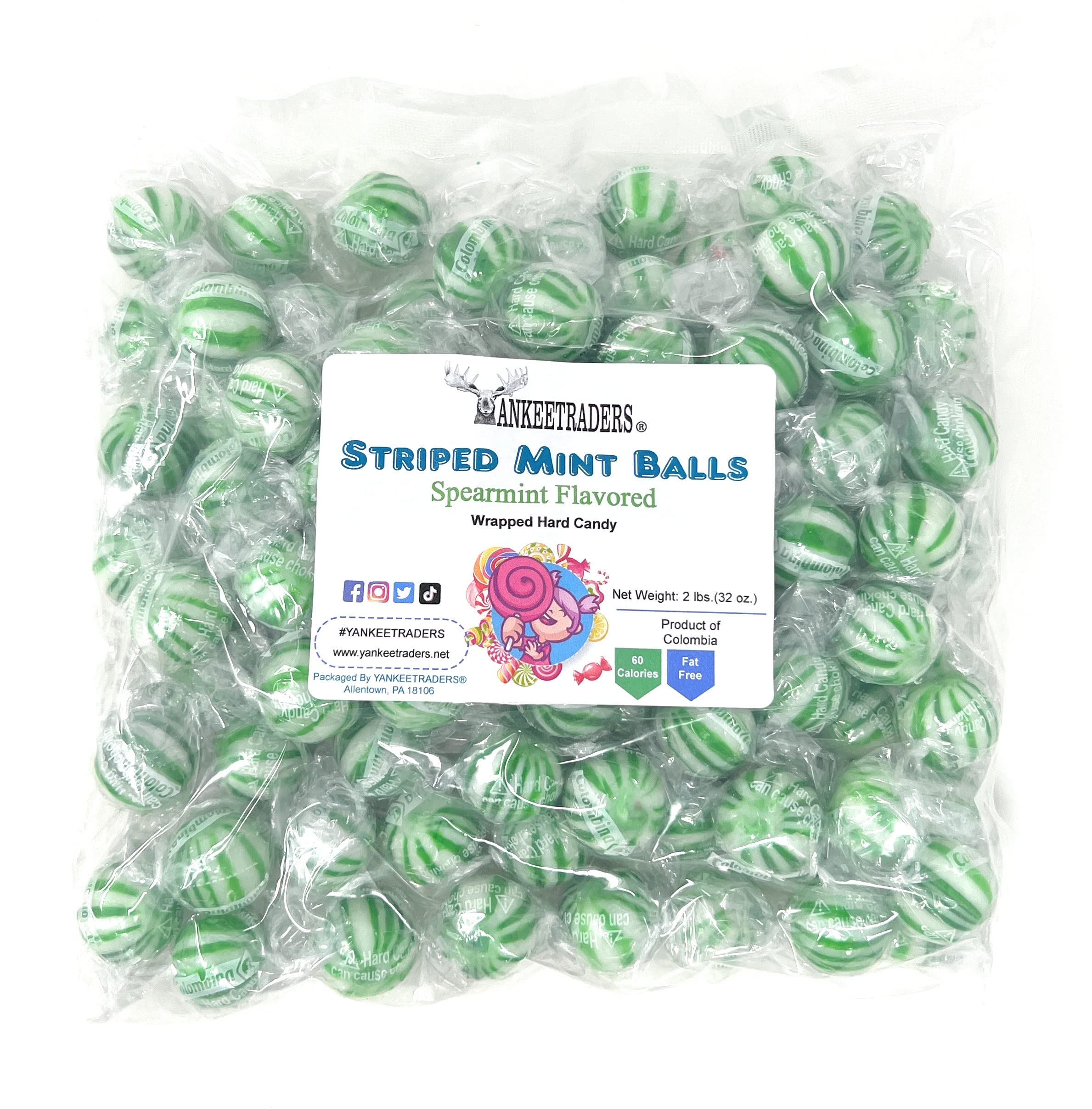 Amazon.com : YANKEETRADERS Spearmint Striped Candy Balls - 2 Lbs ...