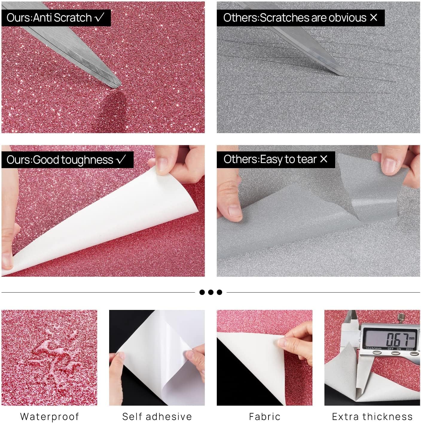 Peel And Stick Wallpaper Trim Sparkly Black & Silver Mix Glitter ...