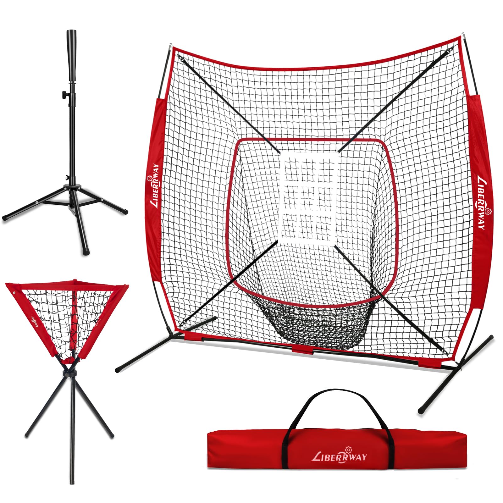 Snapklik.com : 7x7 Ft Softball And Batting Net, Adjustable Batting Tee ...