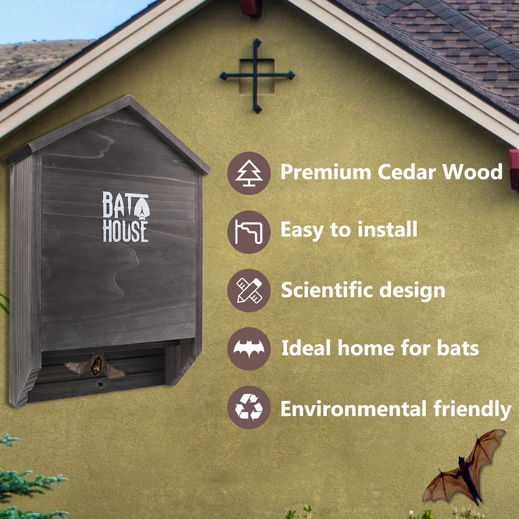 Bat House for Outdoors,Double Chamber Cedar Bat Shelter, Convenient for ...