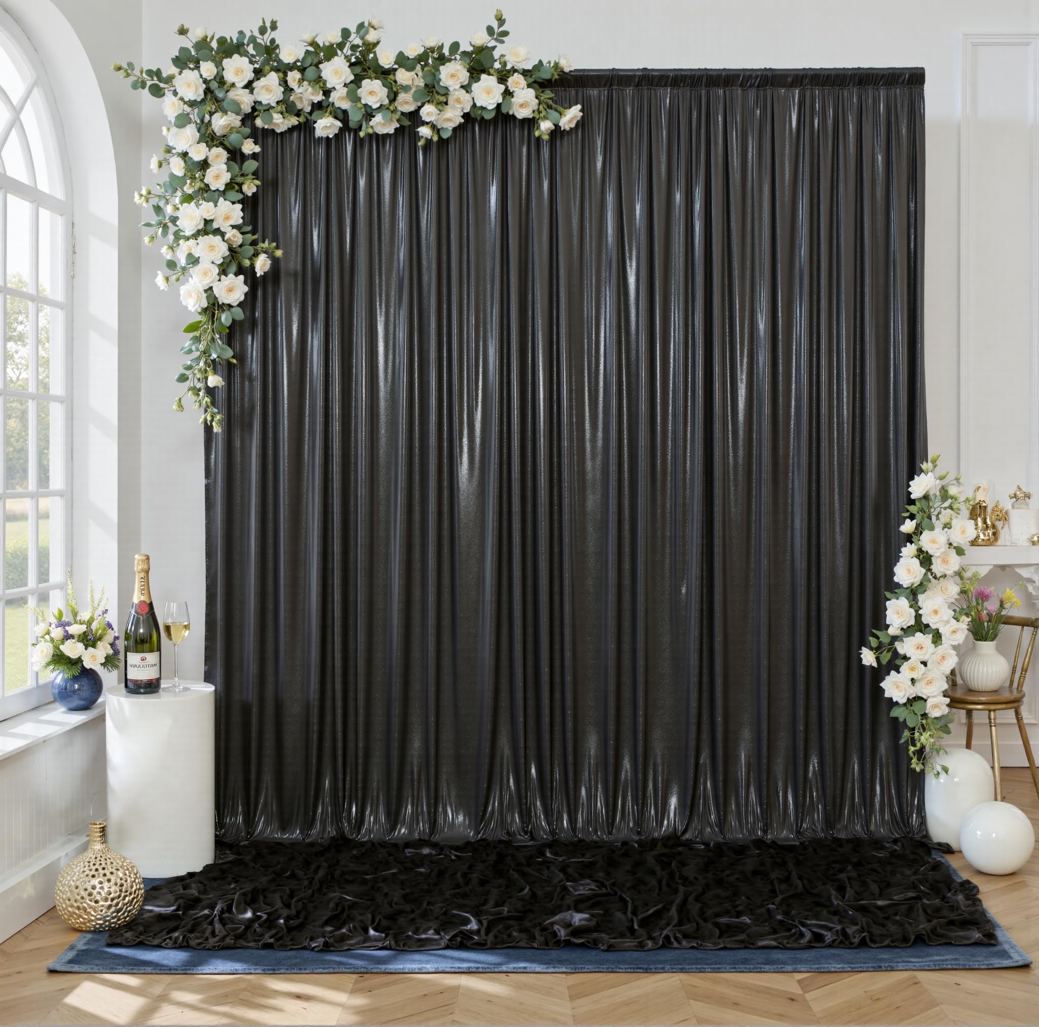 Amazon.com : Black Satin Backdrop Curtains 2 Panels - Glitter Photo ...