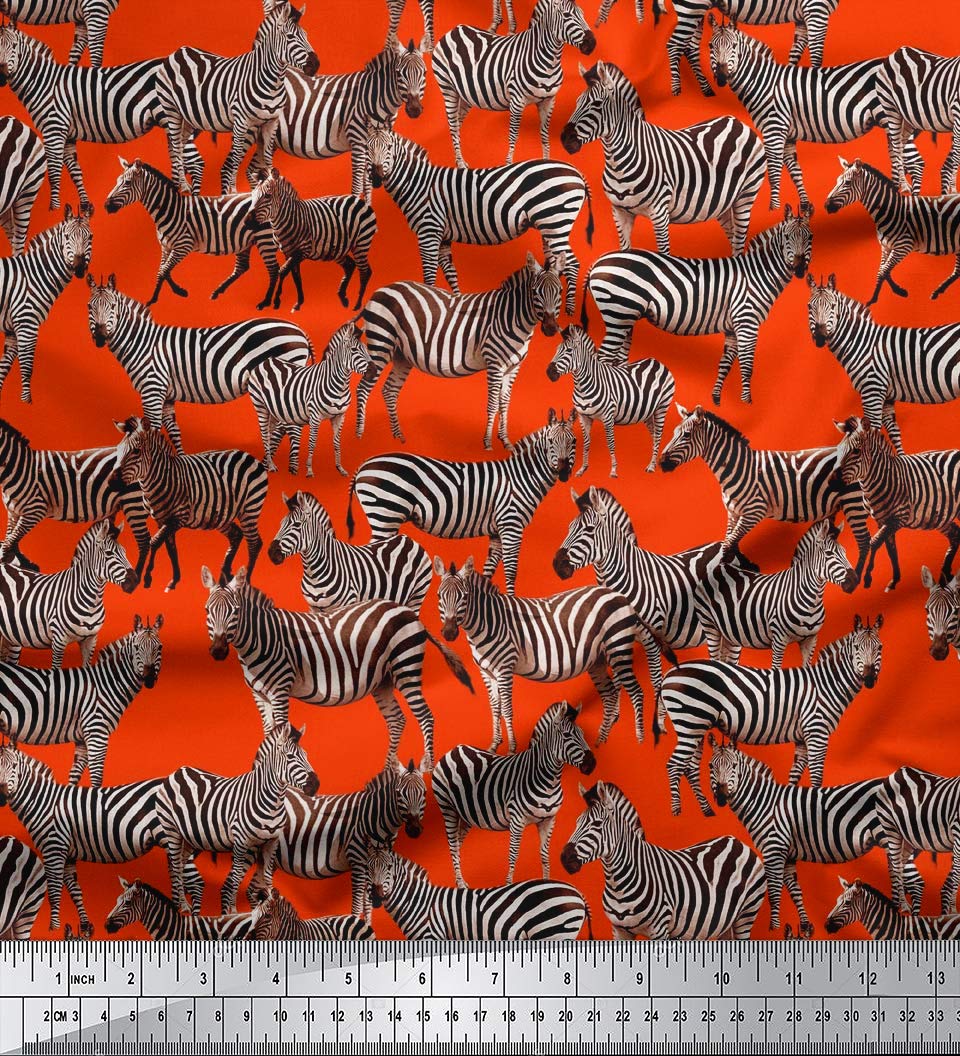 Orange Zebra Print Pattern Soft Loop Back French Terry Jersey