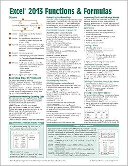 Microsoft Excel 2013 Functions & Formulas Quick Reference Card (4-page ...