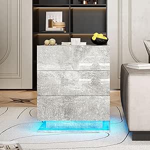 Amazon.com: LED Nightstand Bedside Table with 3 Drawers, Modern High ...