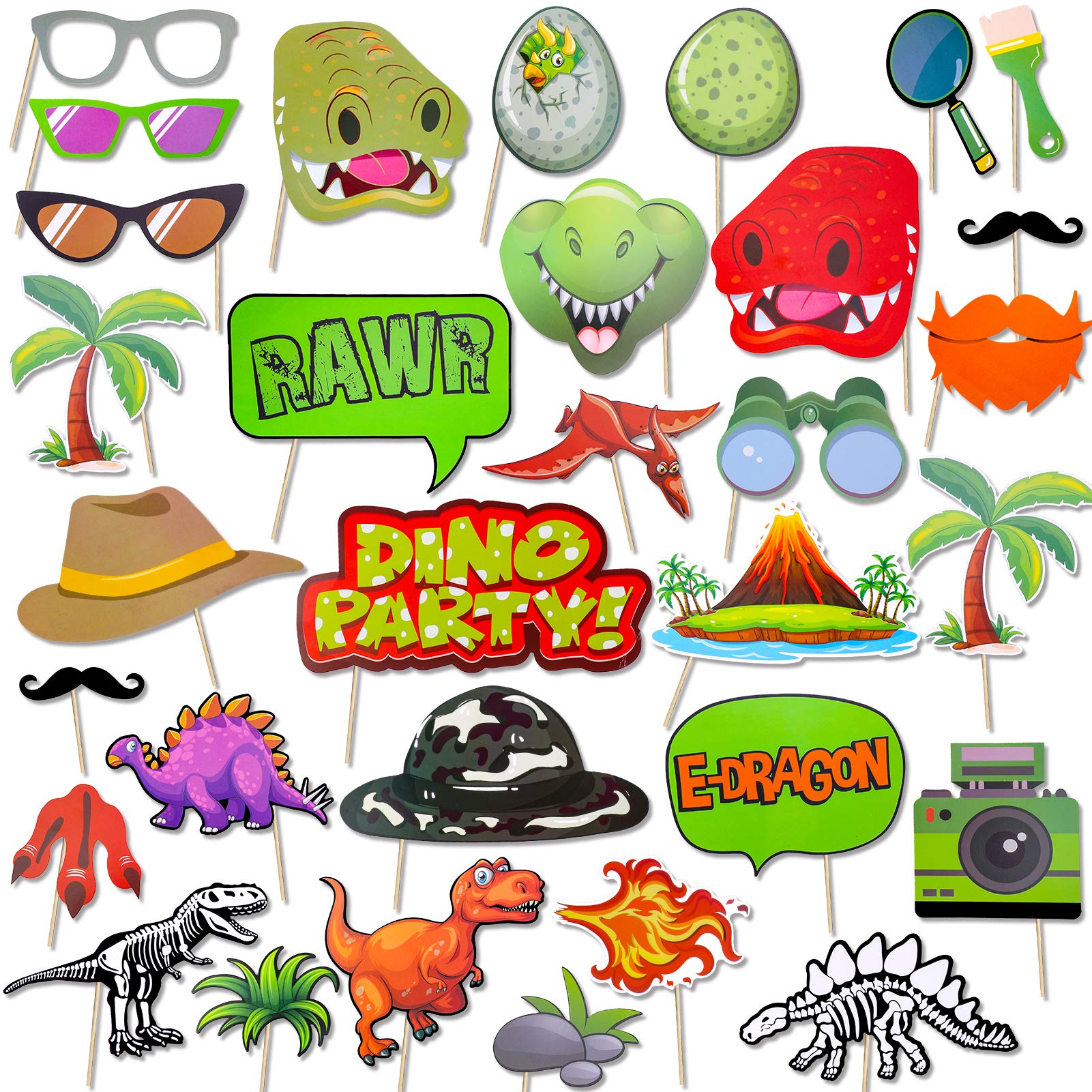 Buy Qpout Dinosaur Photo Booth Props Kit(32 Count), Dinosaur Birthday ...