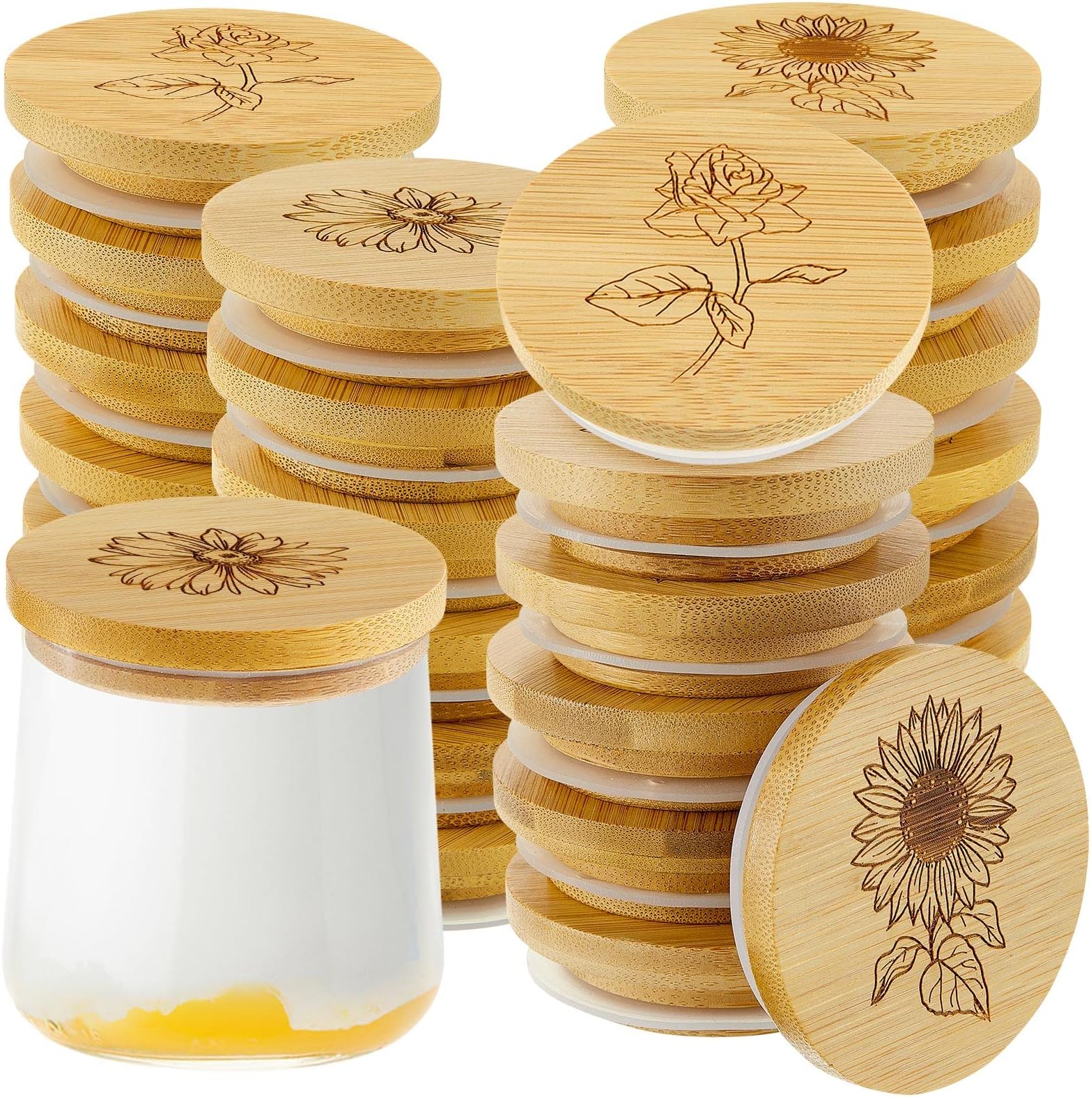 Amazon.com: Prasacco 12 Packs Oui Yogurt Jar Lids, Oui Lids Set Bamboo ...