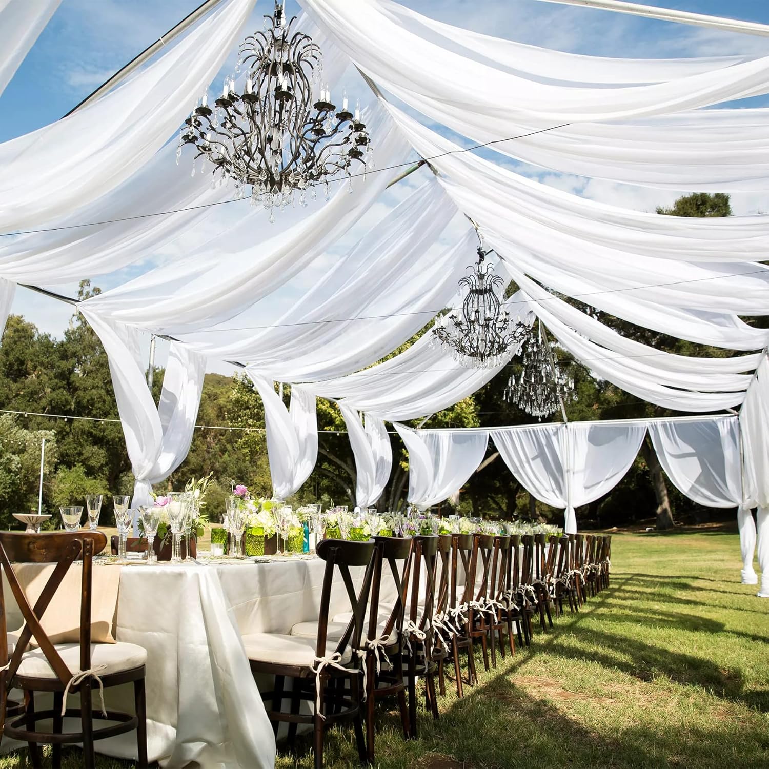 Amazon.com: White Ceiling Drapes for Weddings - 6 Panels 5ftx10ft White ...