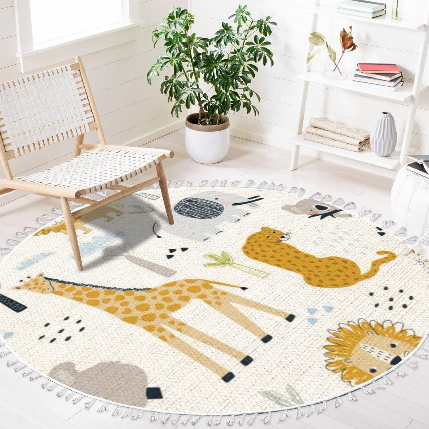Amazon.com: Round Boho Area Rug Cute Animals Lion cub Leopard Giraffe ...